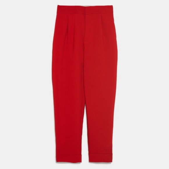 Zara | Pants & Jumpsuits | Nwt Zara Red Trousers With Snapbutton Hems ...